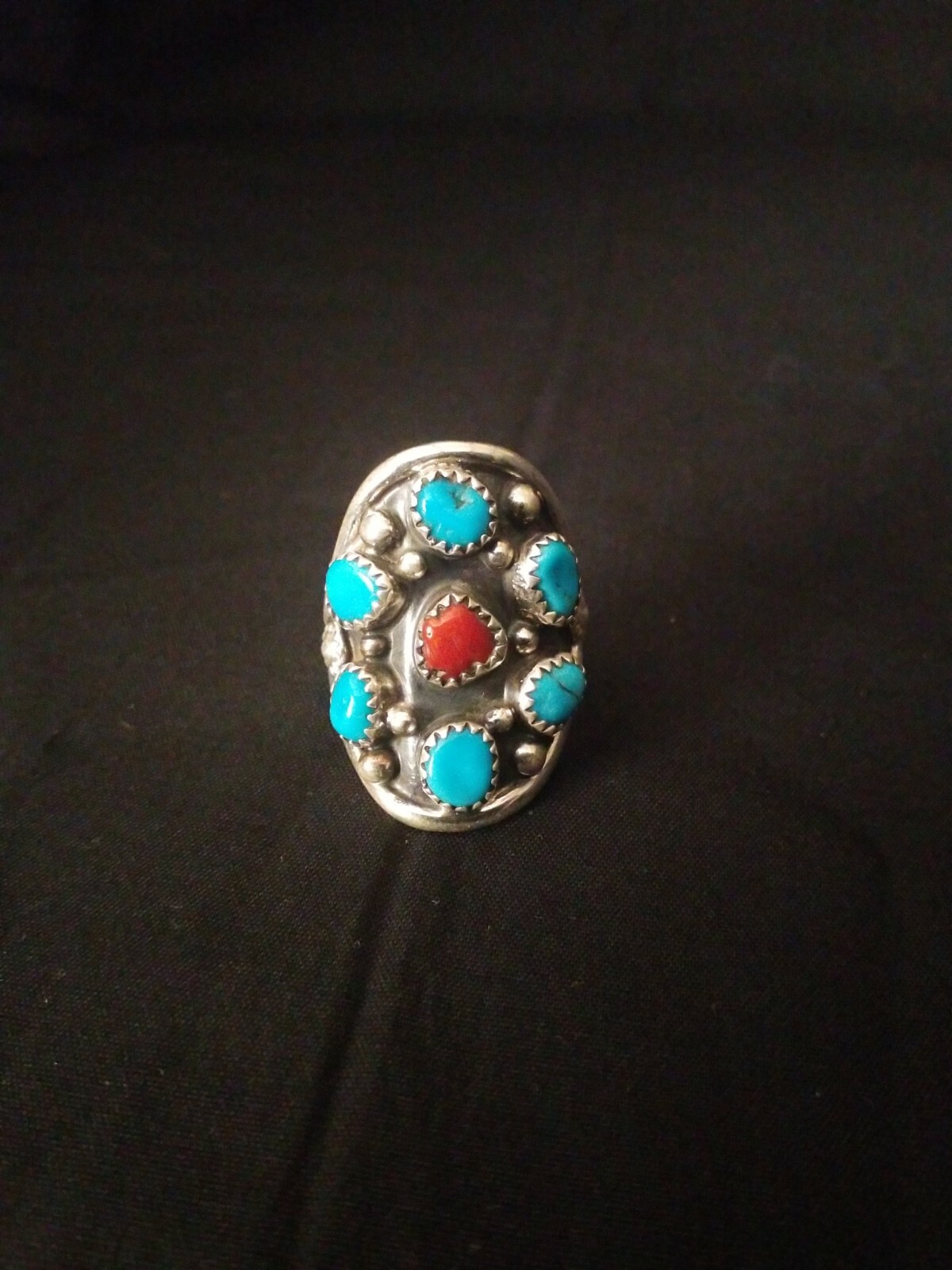 Size 7 Sterling Ring with 6 Turquoise Stones & 1 Red Turquoise Stone | eBay