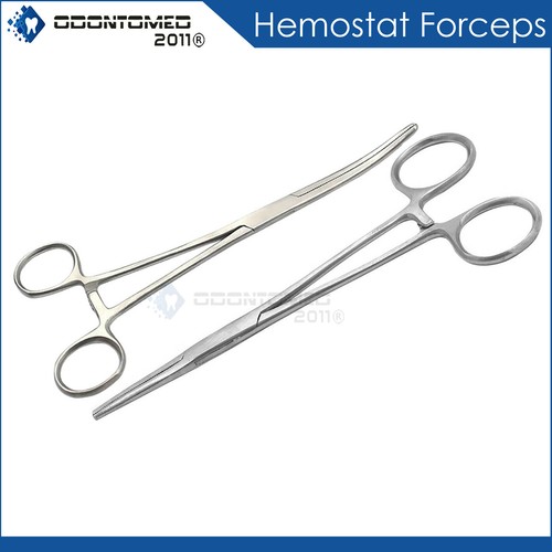 2 PC Set 6" Straight + Curved Hemostat Forceps Locking Clamps Surgical ...