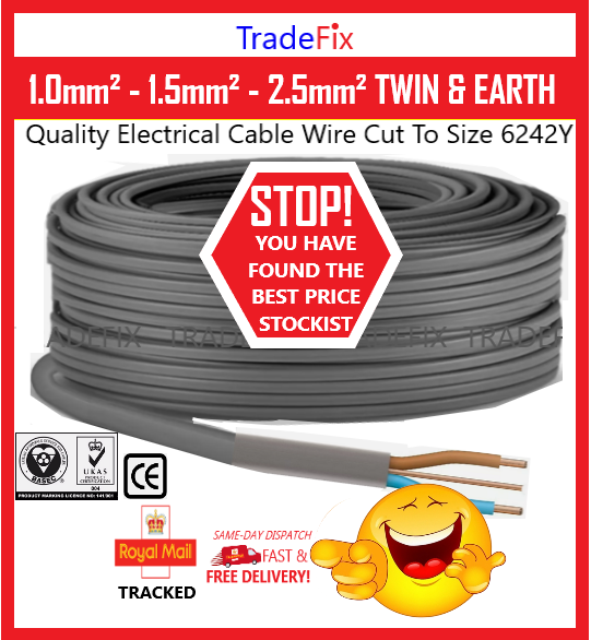 Twin & Earth Electric Cable Wire 1.00mm -1.5mm - 2.5mm 6242Y FAST FREE ...