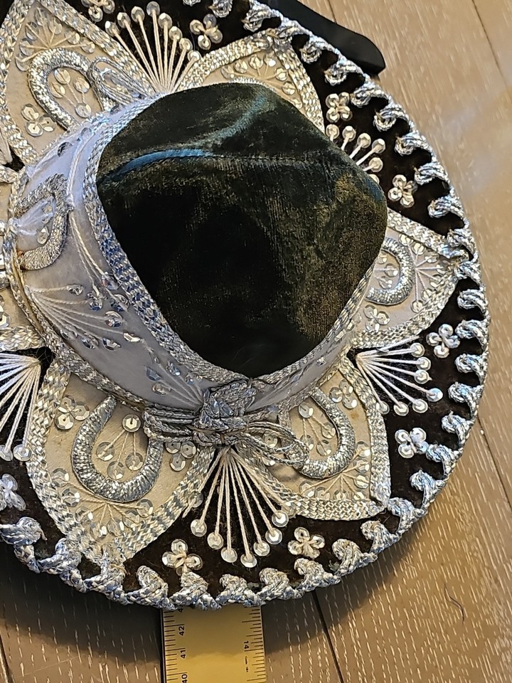 Vintage MARIACHI SALAZAR Yepez SOMBRERO Green Velvet Silver Sequins | eBay