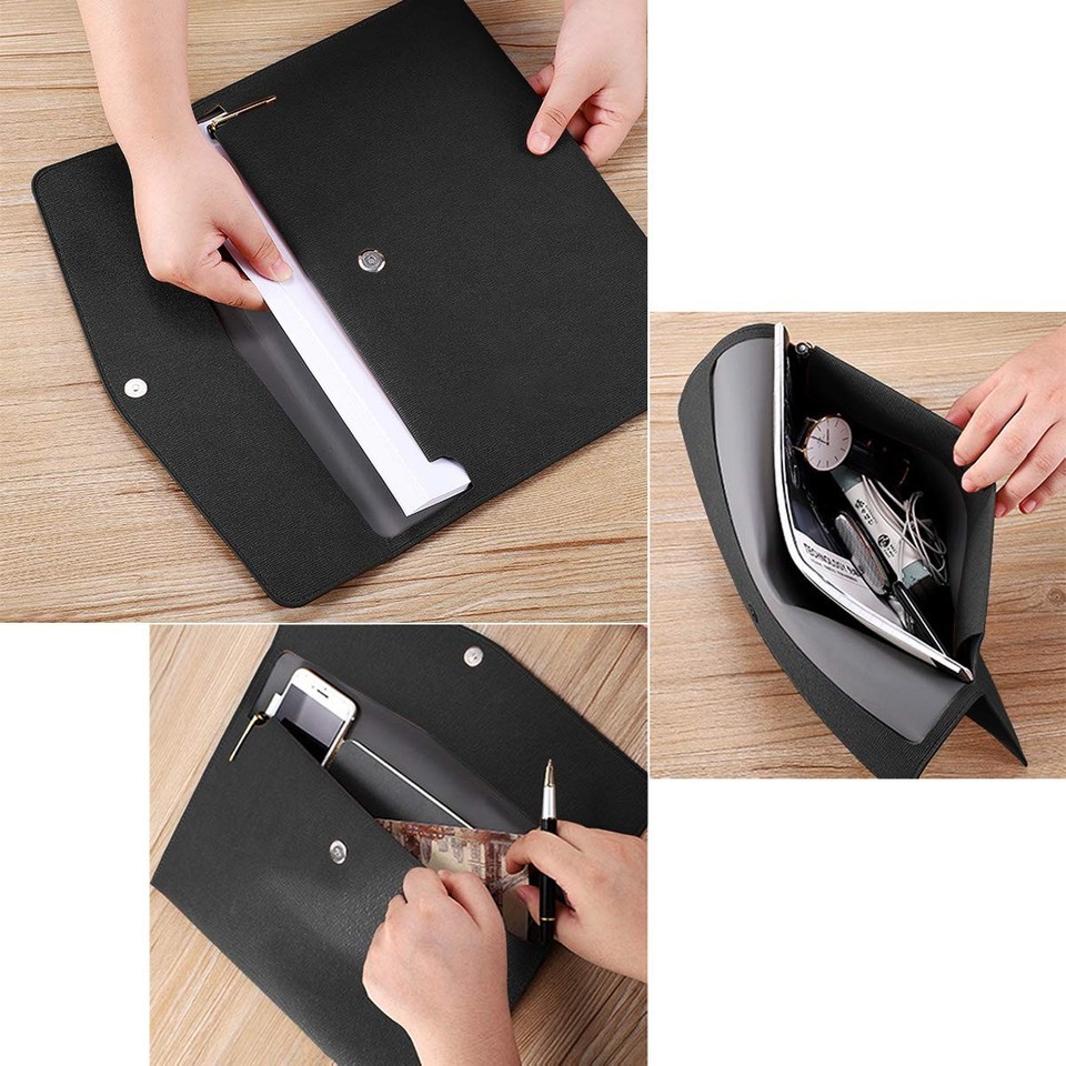 PU Leather A4 File Folder Document Holder Waterproof Portfolio Envelope ...