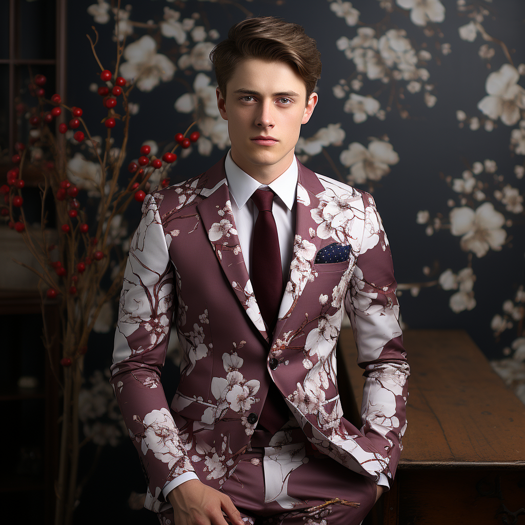 Men's Blazer 2pcs Suit Double Breasted Floral Print Party Host ...