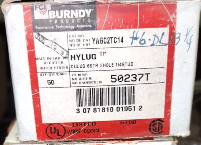 BURNDY YA6C2TC14 #6, 2 HOLE, 1/4 STUD BUTT SPLICE (FOR BOX ) | eBay