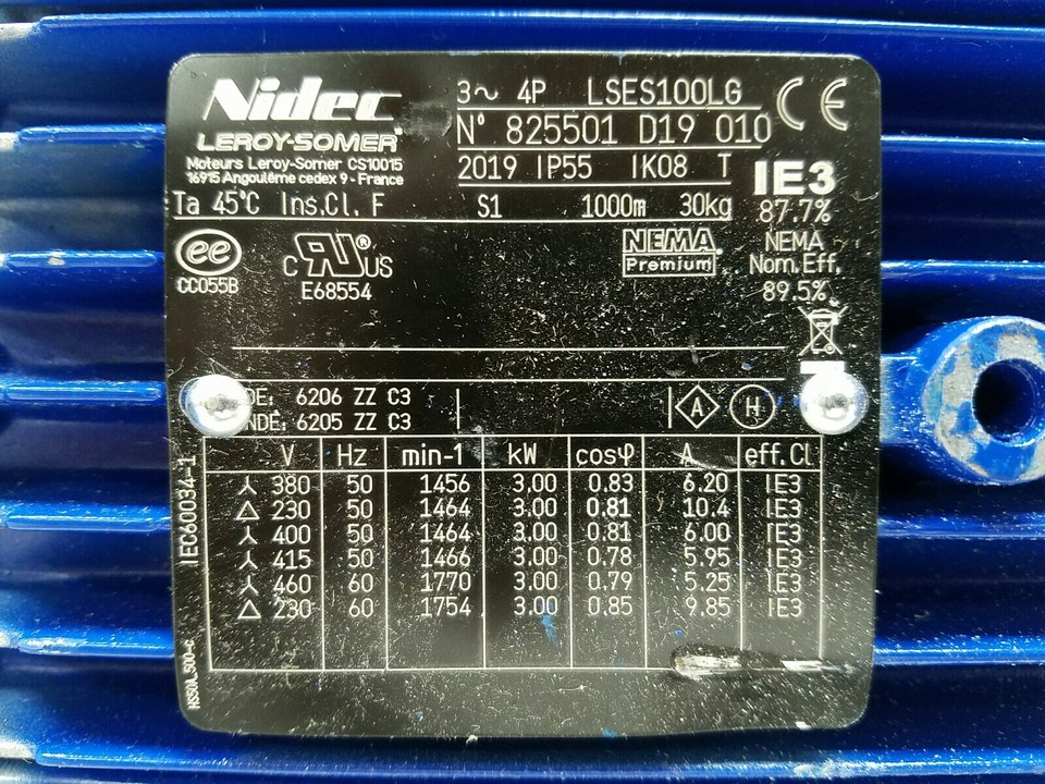 Nidec Leroy Somer Induction Motor IE3 IP 55 LSES100LG NEMA Cracked ...