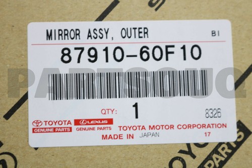 8791060F10 Genuine Toyota MIRROR ASSY, OUTER REAR VIEW, RH 87910-60F10 ...