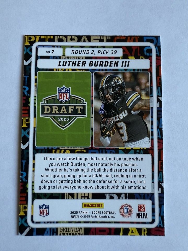 2025 Score - Nfl Draft Luther Burden #7 (RC) | eBay