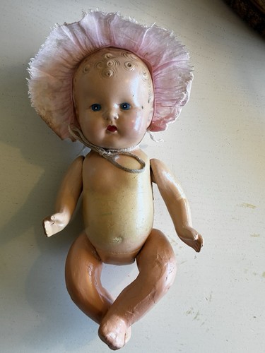 Vintage 1930s Composition Baby Doll w/ Pink Bonnet 8.5"L | eBay