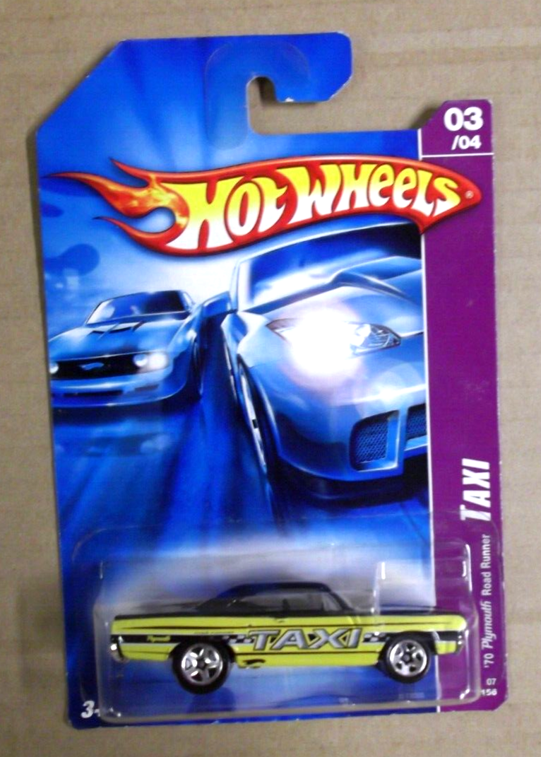 1970 Plymouth Road Runner Taxi Black Hot Wheels 2006 New on Sealed Card ...