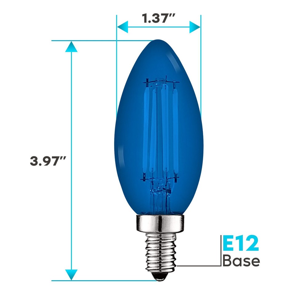 Luxrite E12 LED Filament Blue Light Bulb, 4.5W=40W, UL, E12 Base 4 Pack ...