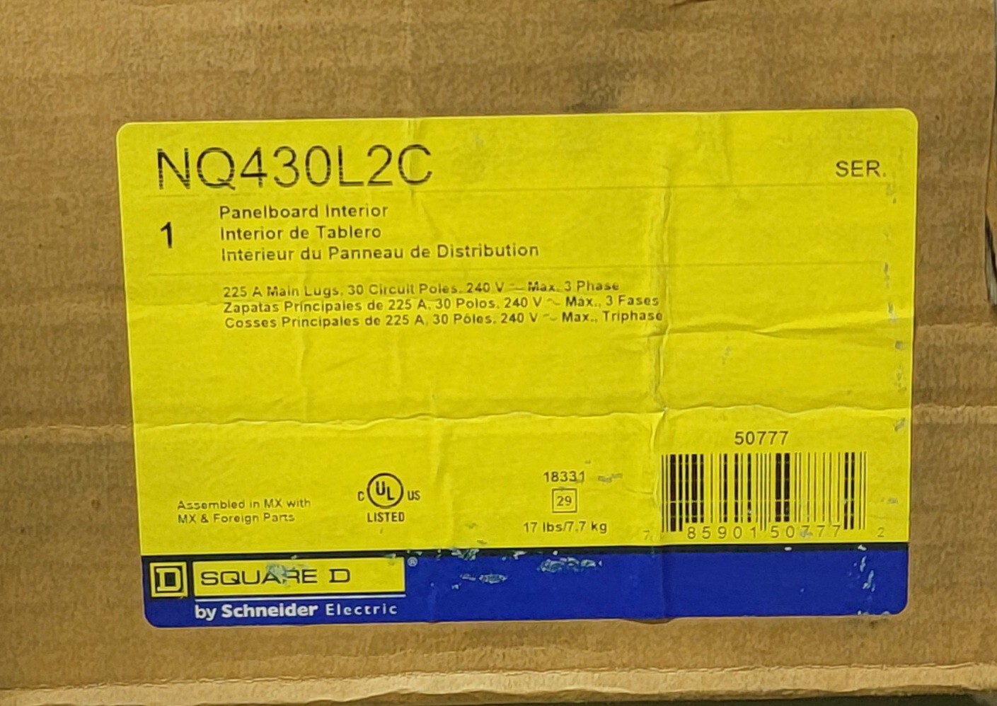 Square D NQ430L2C 225A 3 Phase 240V 30 Space Main Lug Panel Interior ...