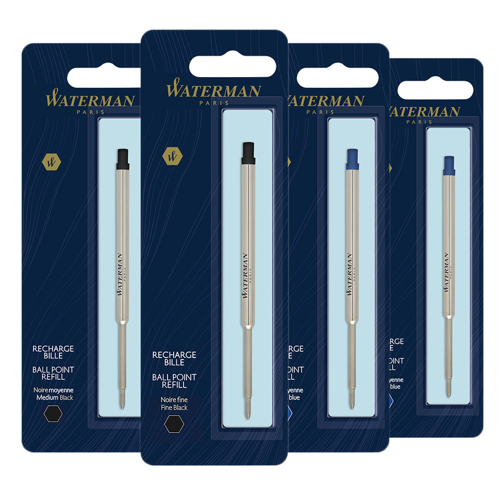 Waterman Ballpoint Refills Blue or Black Multiple Line Widths Available ...