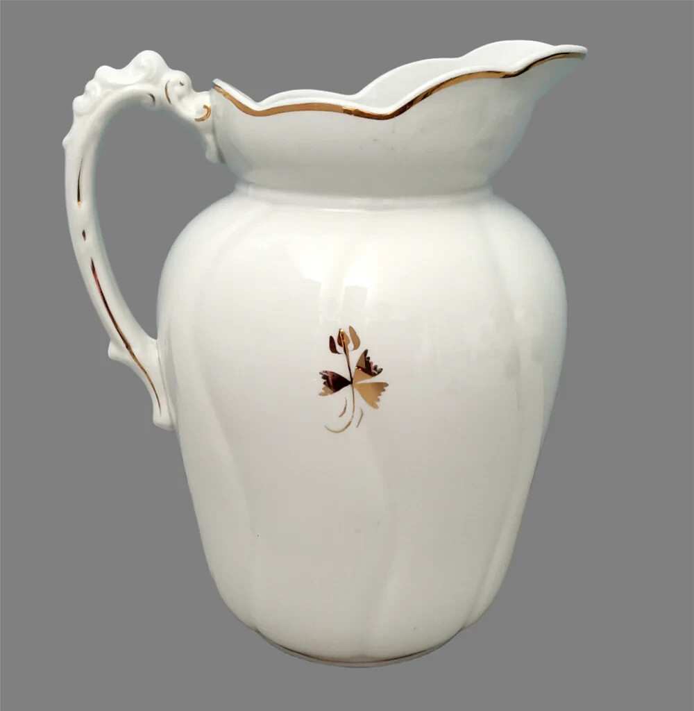 Antique White Tea Leaf Ironstone Pitcher 11 1/2" Chelsea Bishop ...
