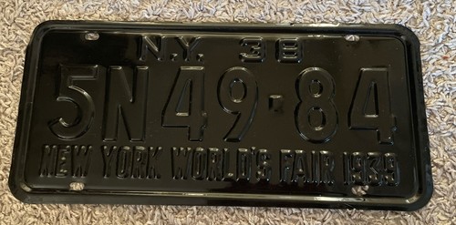 New York 1938 World's Fair 1939 5N49-84 ALL BLACK License Plate | eBay