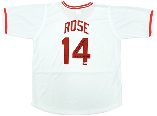 REDS PETE ROSE AUTOGRAPHED SIGNED WHITE JERSEY "CHARLIE HUSTLE" PR HOLO ...
