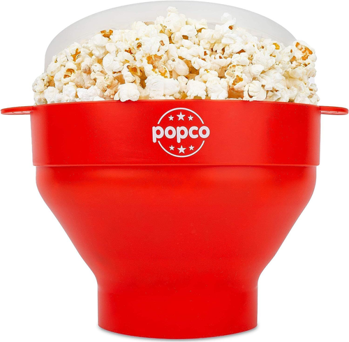 The Original Popco Silicone Microwave Popcorn Popper with Handles - Red ...