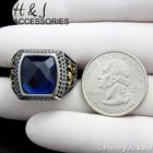 MEN Stainless Steel Silver/Gold Plated Dark Blue Rhinestone Vintage ...