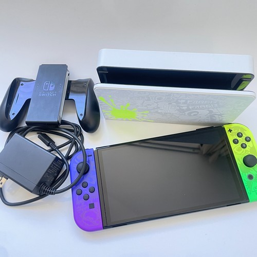 Nintendo Switch Console Splatoon 3 JoyCon + Dock +Charger+Grip | eBay