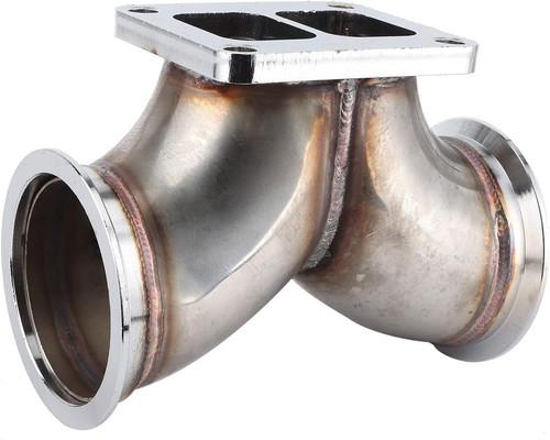 Dual 2.5"63mm V-band Flange to T4 Twin Scroll Divided Inlet Turbo Elbow ...