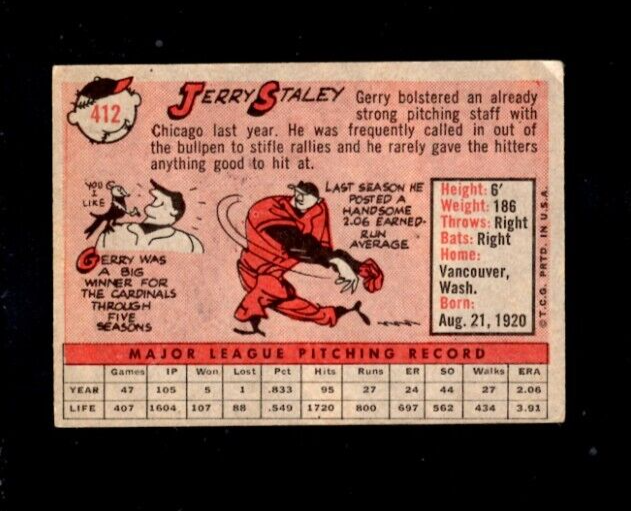 1958 Topps # 412 Jerry Staley Vg-Ex | eBay
