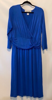 Chelsea Studio M Blue Stretch Rayon Jersey V Neck Crossover Fit Flare ...