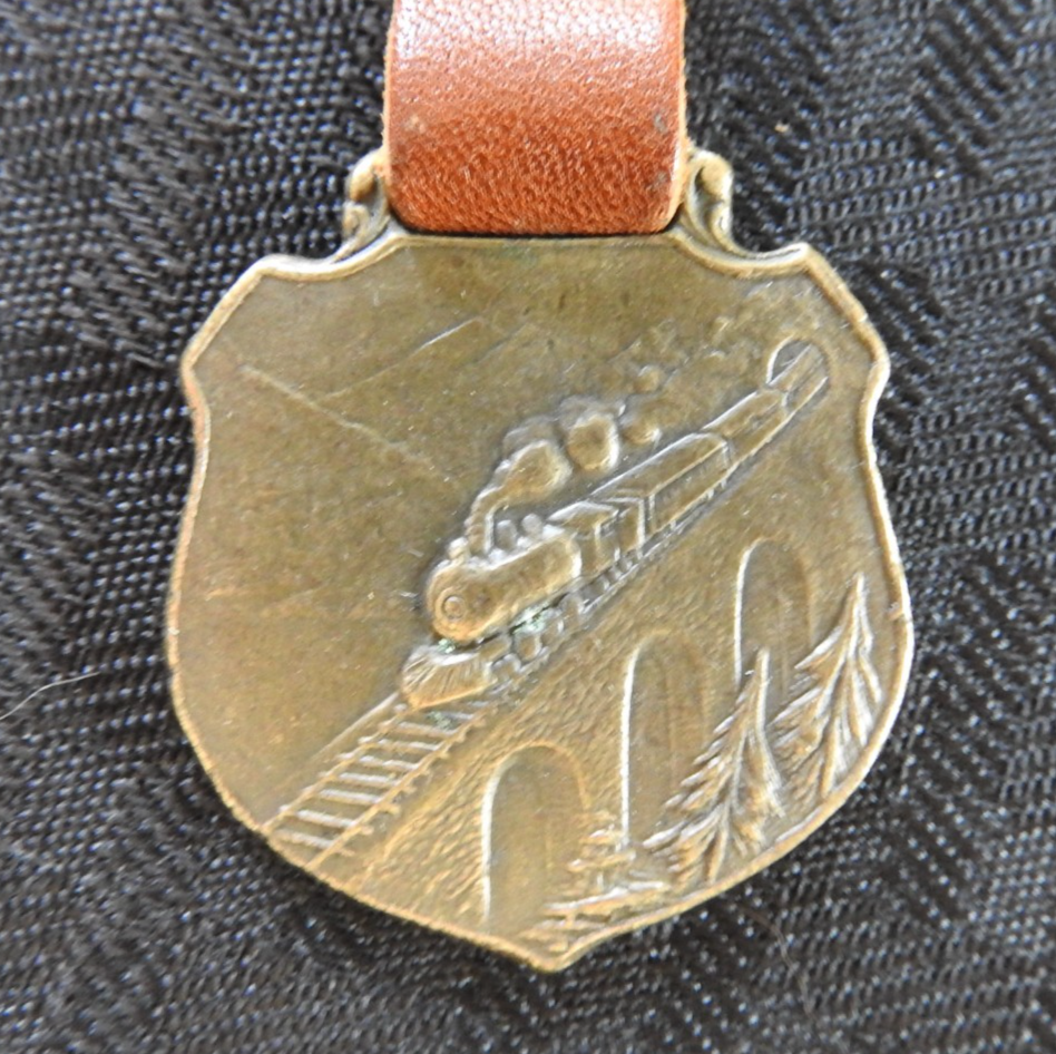 1800's Wells Fargo & Co. Train Locomotive Brass Watch Fob W/Strap ...