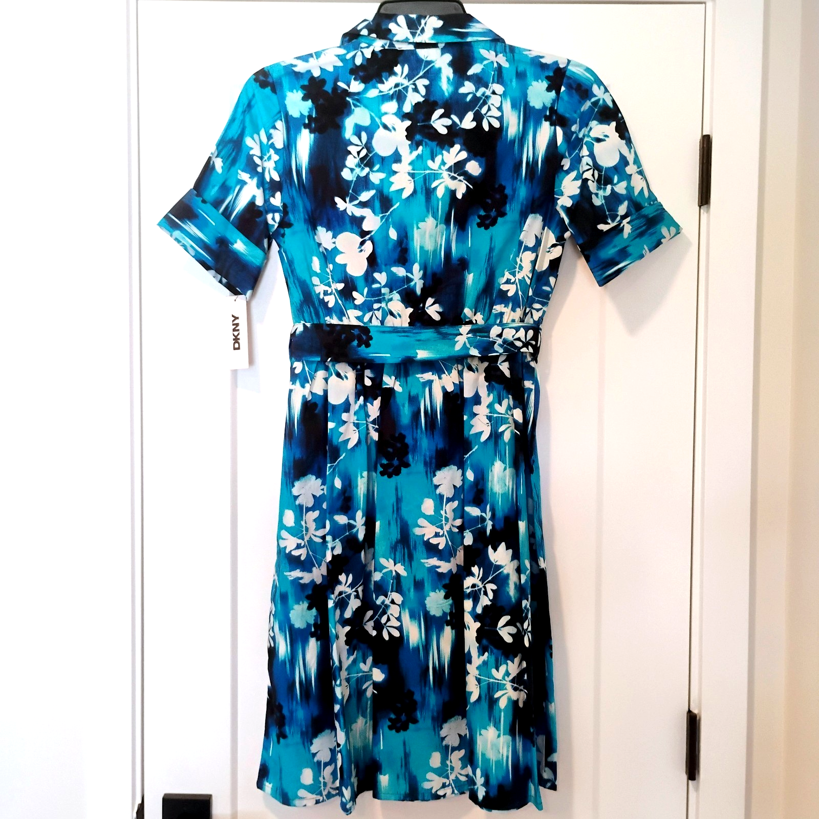 NWT 4 DKNY Blue Batik Floral Print Short Sleeve Shirt Dress NEW | eBay