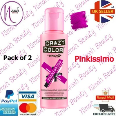 2 X Crazy Color Semi Permanent Hair Dye Pinkissimo - 100ml (pack of 2 ...