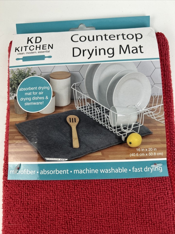 KAY DEE DESIGNS "Samba Red" R6948 Dish Drying Mat~16"x20″~Snaps to Fold ...