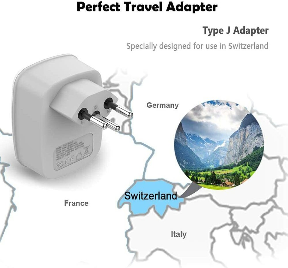 Switzerland Power Adapter Travel Plug Swiss Outlet Adaptor with 2 USB ...