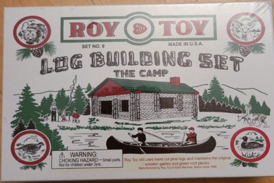 Roy Toy Set No. 9 The Camp 37 Piece Pine Wooden Log Building Set USA ...