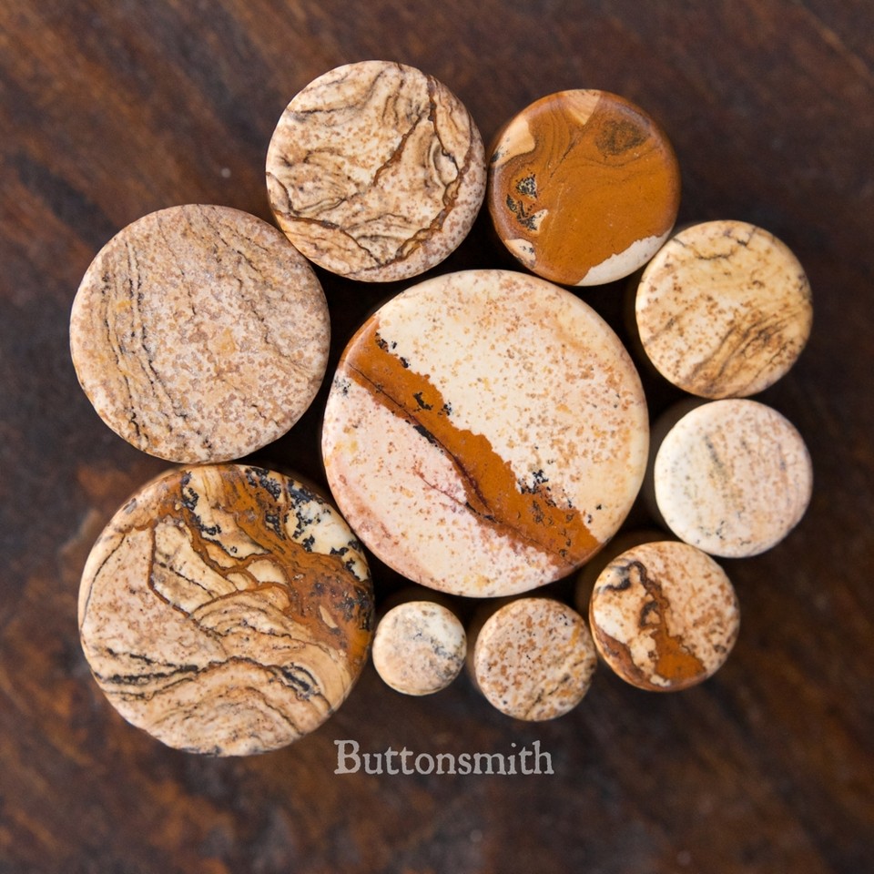 Pair of Picture Jasper Organic Stone Plugs Double Flared - 6mm - 25mm ...