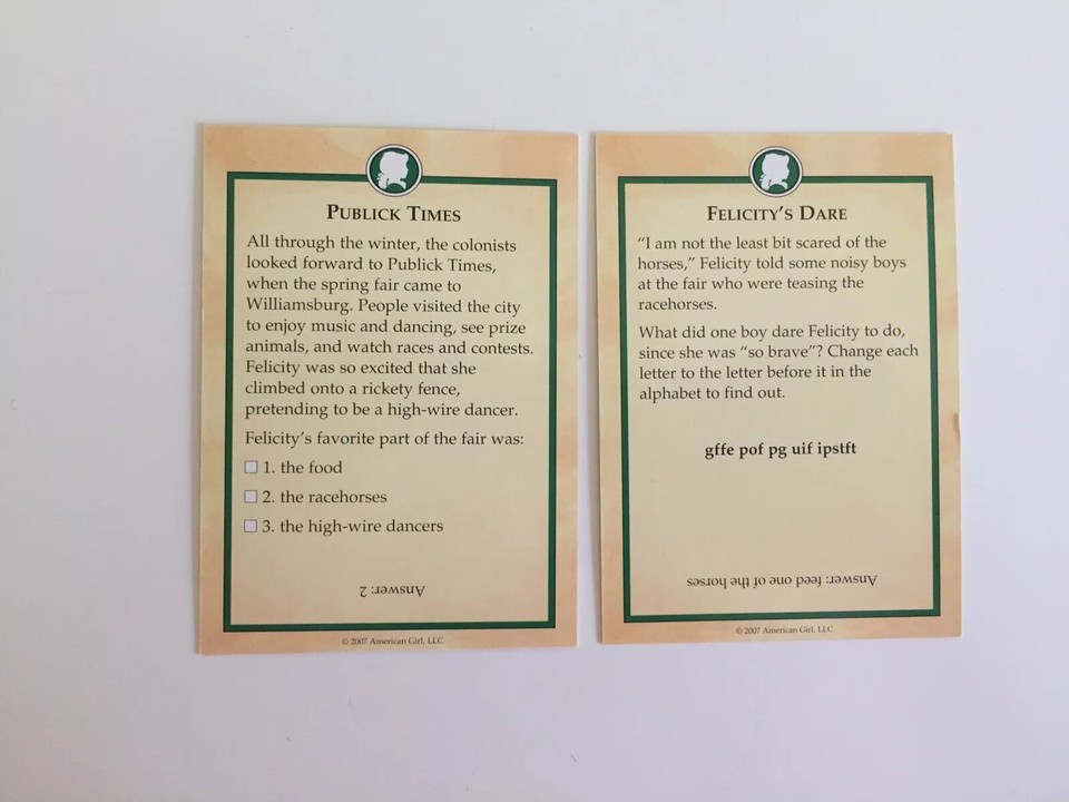 American Girl 2007 Felicity Trading Cards Lot of 2: 9 & 11 Felicity ...