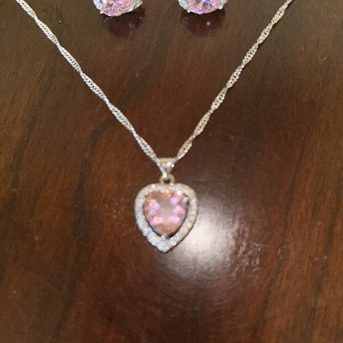 Designer STAUER Diamond Aura Heart 18k White Gold Necklace/Earrings 18 ...