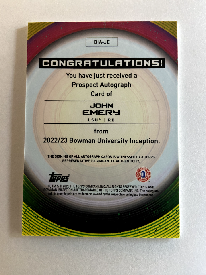 2022-23 John Emery Bowman University Inception Auto #BIA-JE LSU RB | eBay