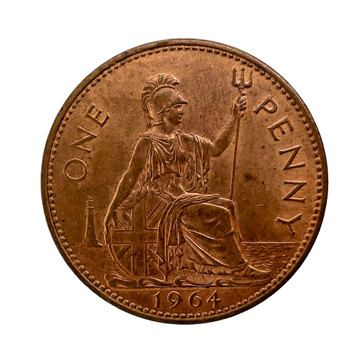 1964 Great Britain One Penny Bronze Coin Queen Elizabeth II BU/UNC KM ...