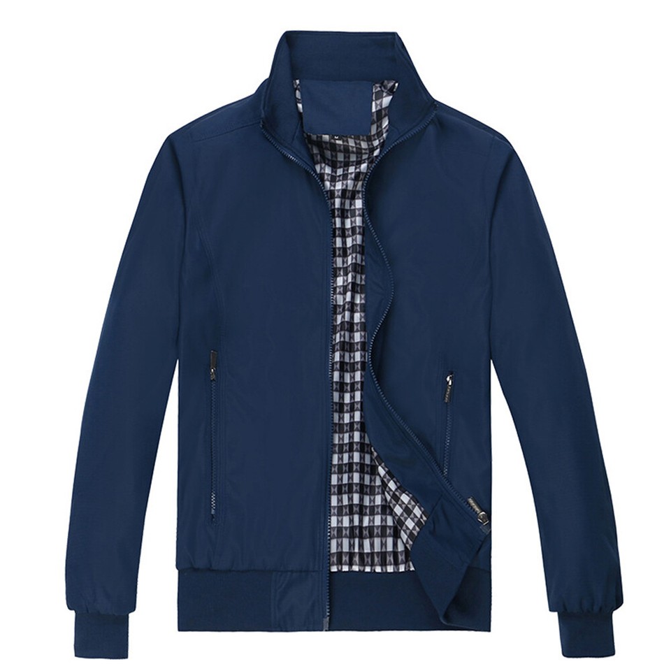 Mens Full Zip Up Jacket Stand-up Collar Coat Business Bomber Overcoat ...