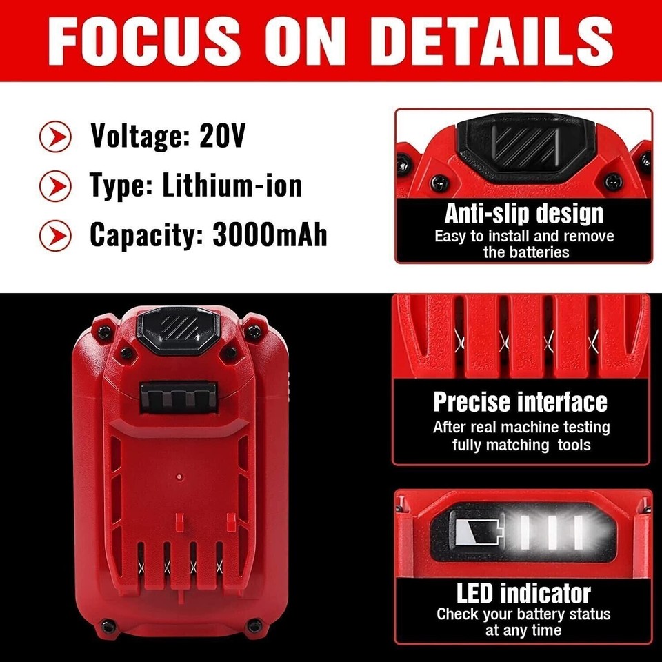 2.0Ah 20V For Craftsman V20 20 Volt MAX Li-ion Battery CMCB204 CMCB202 ...