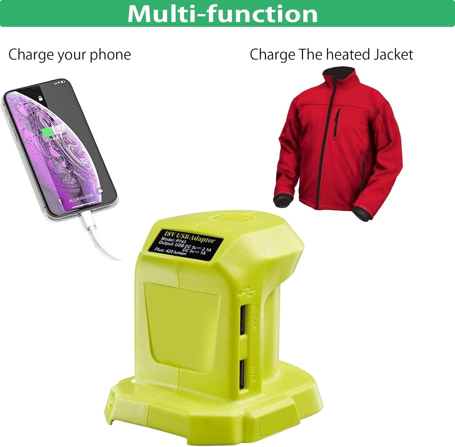 18V P743 USB Power Source Battery Charger Adapter for RYOBI ONE+Tools ...