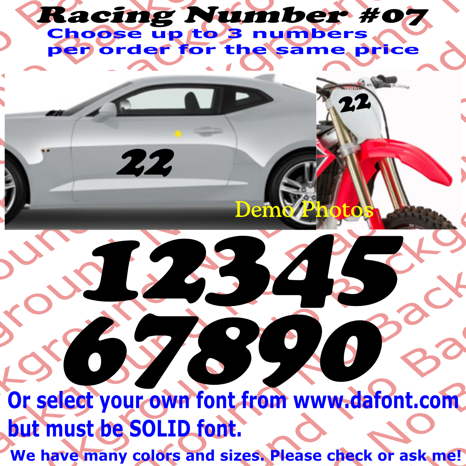 Custom Racing Numbers Vinyl Decal Sticker for Car Door Dirt Bike Plate ...