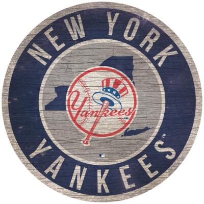 New York Yankees 12 Inch Wood Sign Round State Design [NEW] MLB Cave ...
