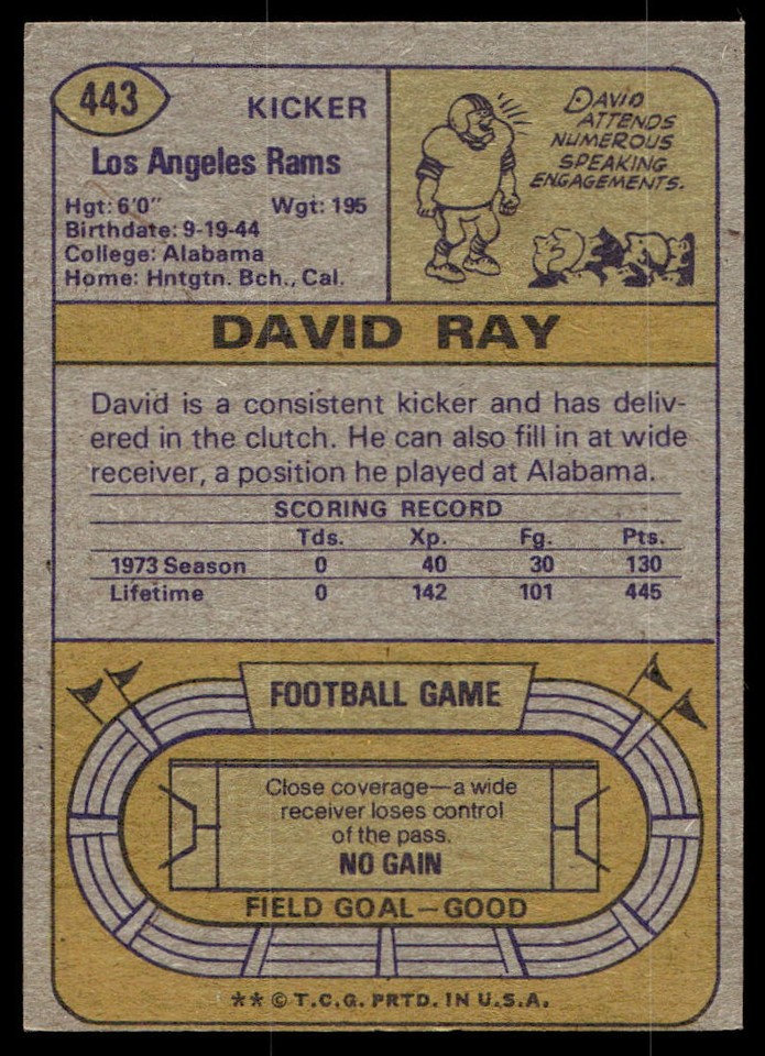 David Ray 1974 Topps #443 Los Angeles Rams Football Card | eBay
