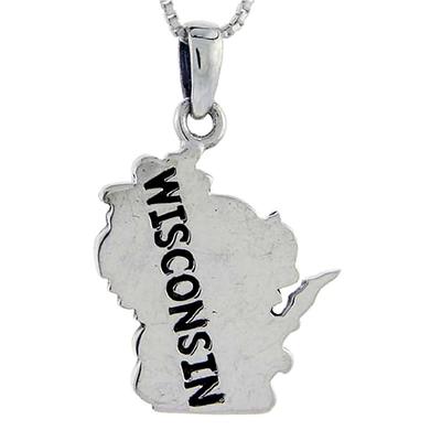 Sterling Silver Wisconsin State Map Pendant / Charm, Italian Box Chain ...