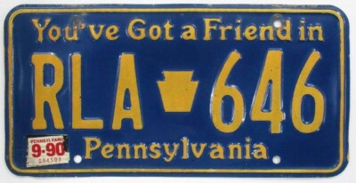 Vintage Pennsylvania 1990 You've Got A Friend In License Plate RLA 646 ...