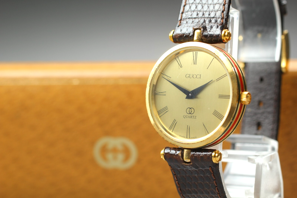 CASE *EXC+5* Vintage GUCCI 2000M Sherry Line Gold Roman 30mm QZ Watch ...