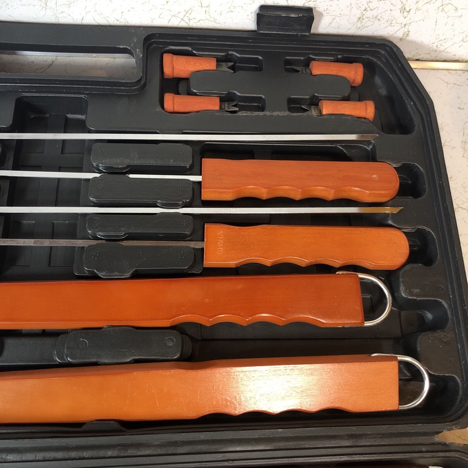 Chefmaster BBQ Tool Set Grill Camping Picnic Cooking WOODEN 19Pc with ...