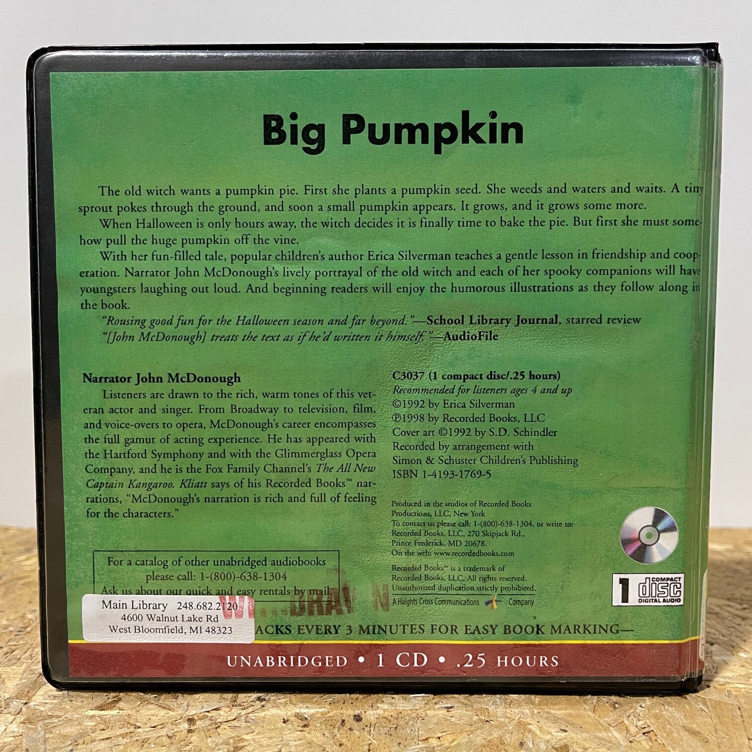 Big Pumpkin by Erica Silverman Ex Library 1 CD Unabridged Audiobook ...