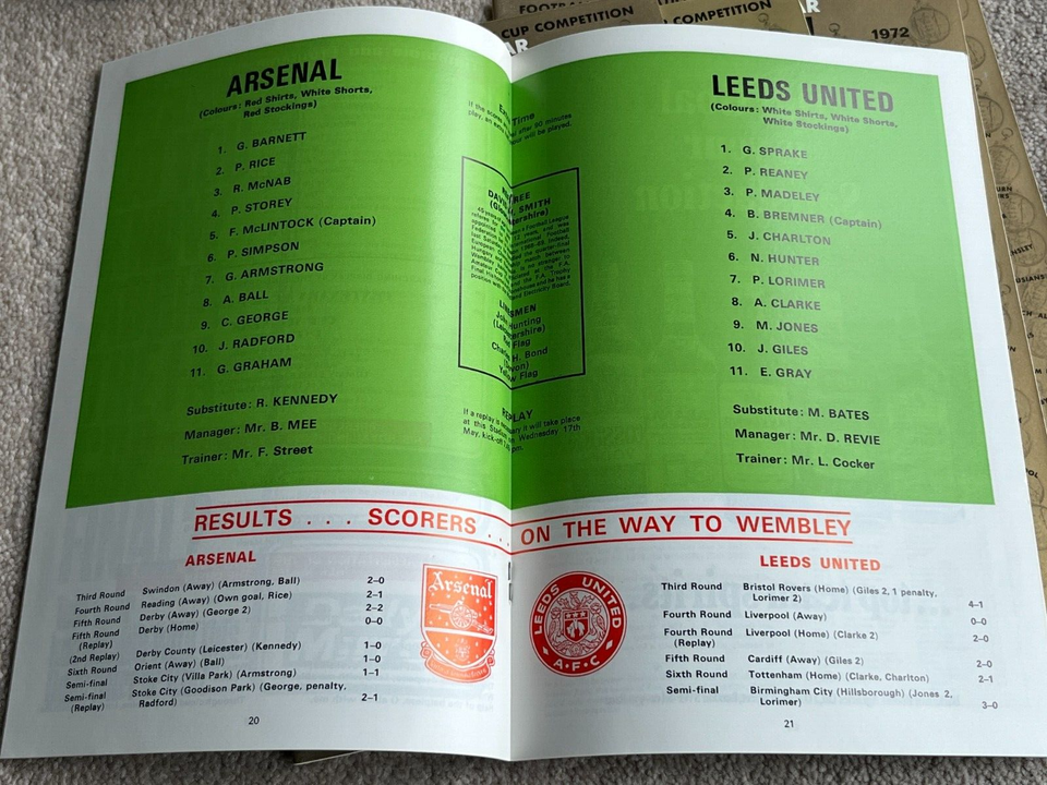 Unused 1972 FA Cup Final Programme, Arsenal v Leeds United at Wembley ...