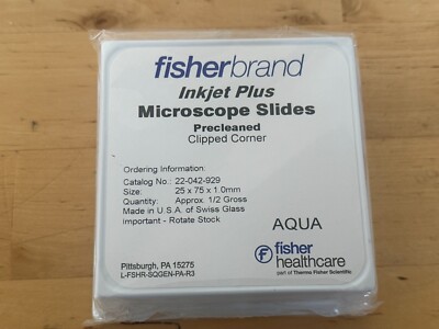 144x Fisherbrand Inkjet Plus Aqua Microscope Slides Precleaned Clipped ...