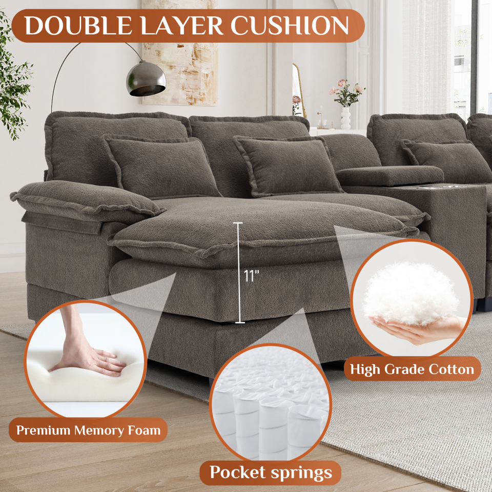 Modern 124" U-Shaped Oversized Sectional Sofa Couch w/Central Console ...