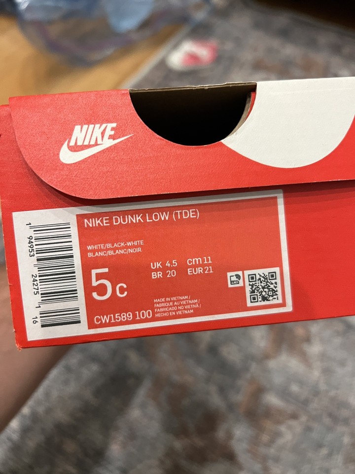 Nike Dunk Low Panda TD Toddler Black White Shoes CW1589-100 | eBay